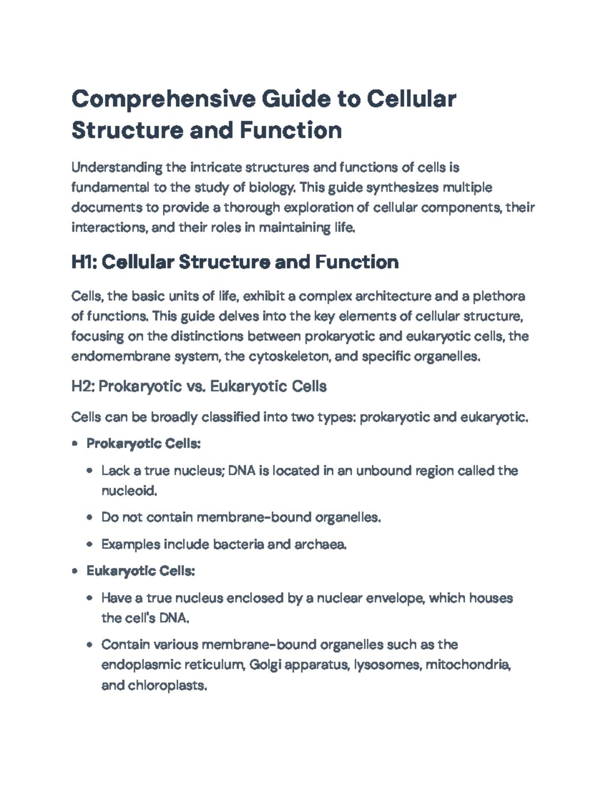 Comprehensive Guide to Cellular Structure and Function (BIO101 ...