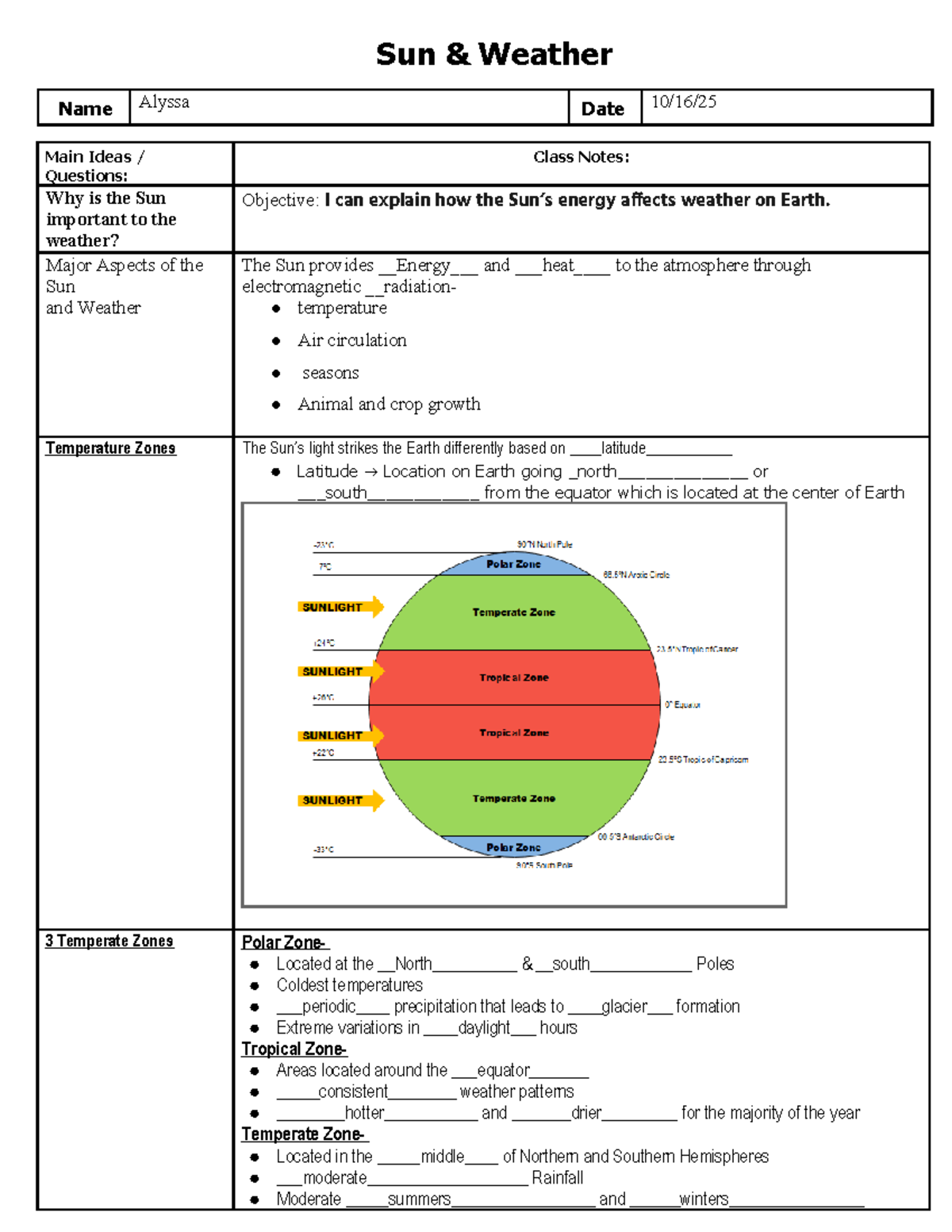 Sun & Weather (SCI101) Guided Notes: Importance of the Sun - Studocu