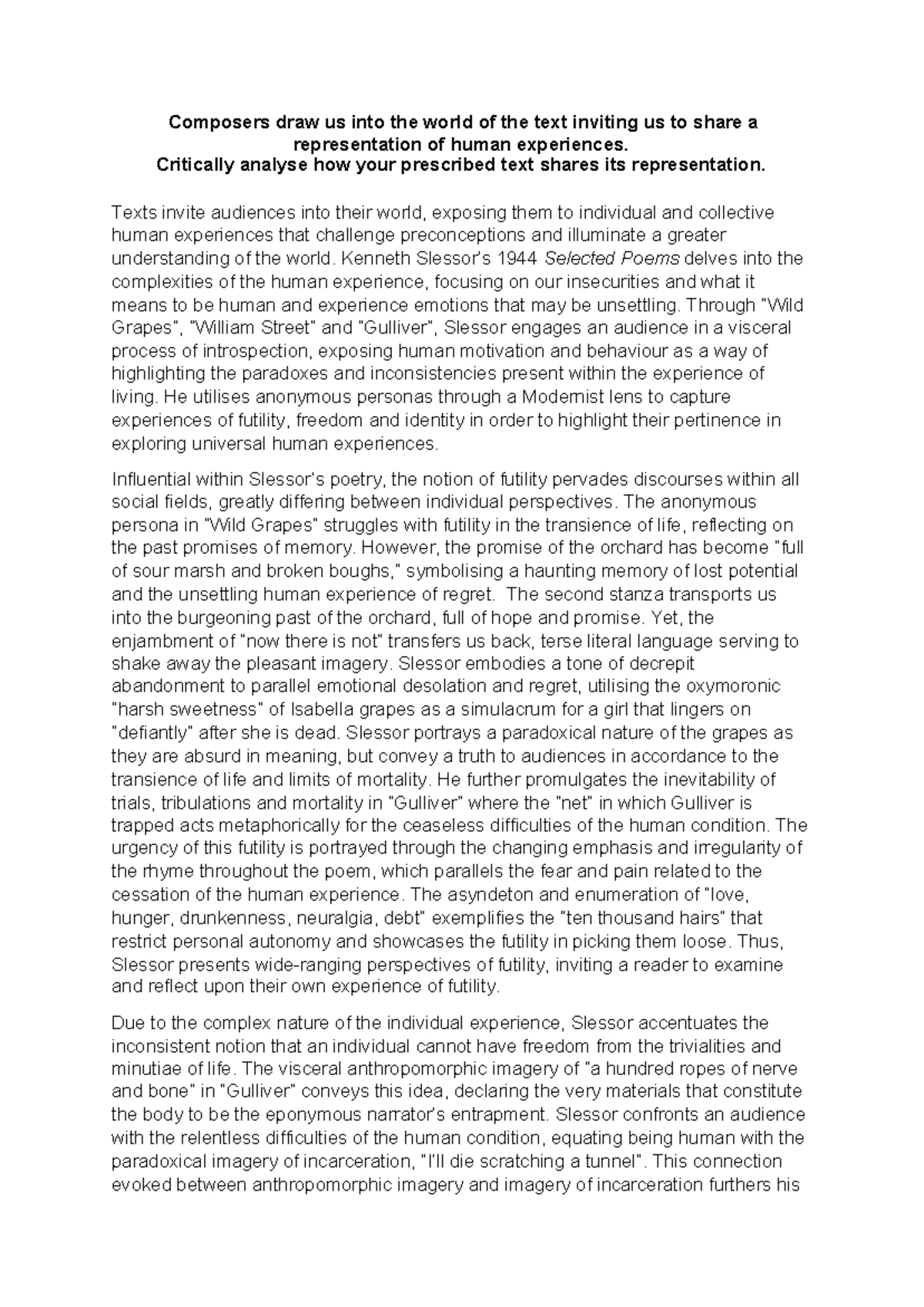 Notes on Common Module Kenneth Slessor - Human Experiences - Common ...
