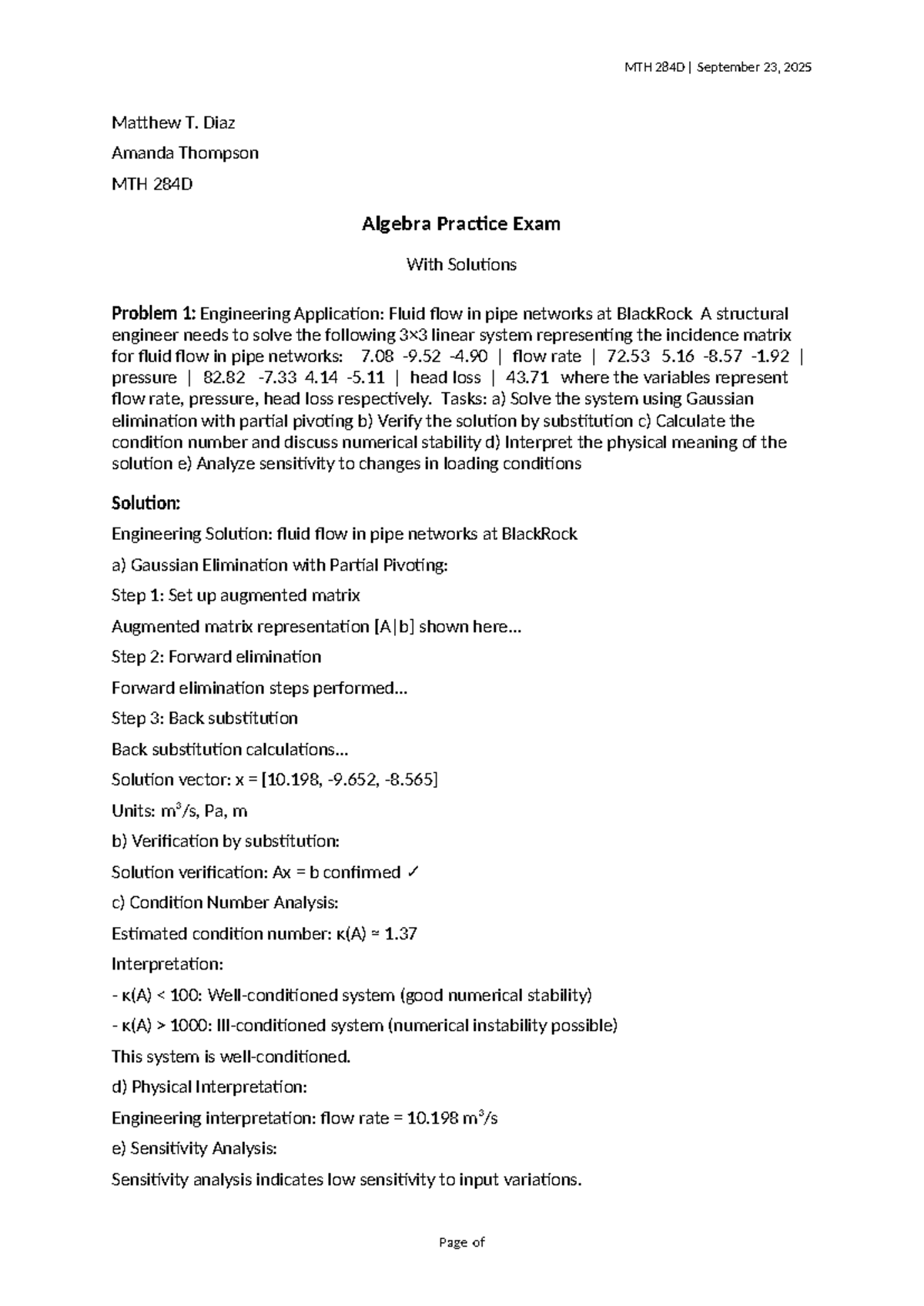MTH 284D Algebra Practice Exam Solutions - September 2025 - Studocu