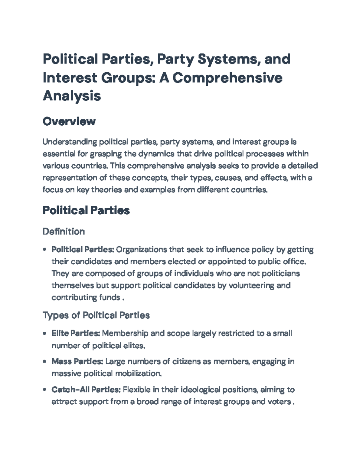 Political Parties, Party Systems, and Interest Groups: A Detailed ...
