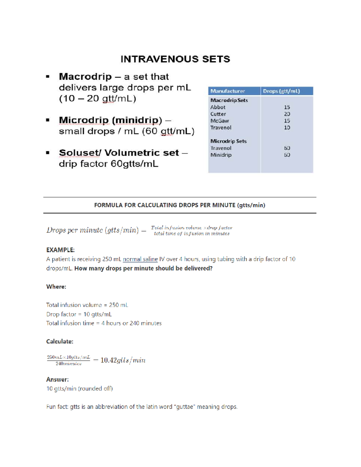 IV and Drug Comp - Macrodrip and Microdrip Calculations - Studocu
