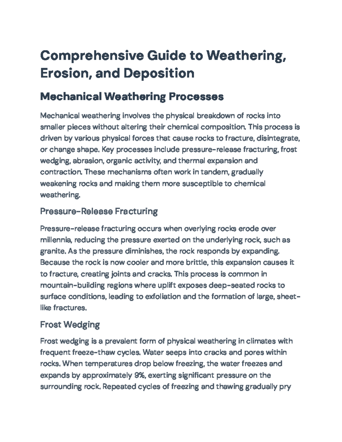 Comprehensive Study of Weathering, Erosion, and Deposition Processes ...