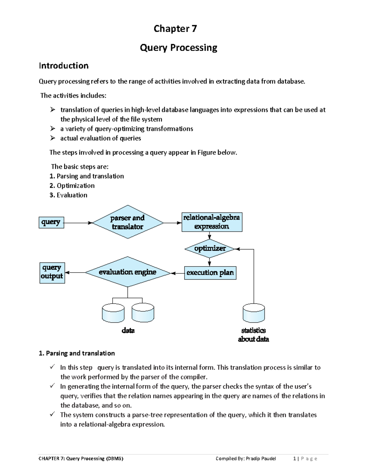 Chapter 7: Query Processing in DBMS (DBMS-301) - Studocu