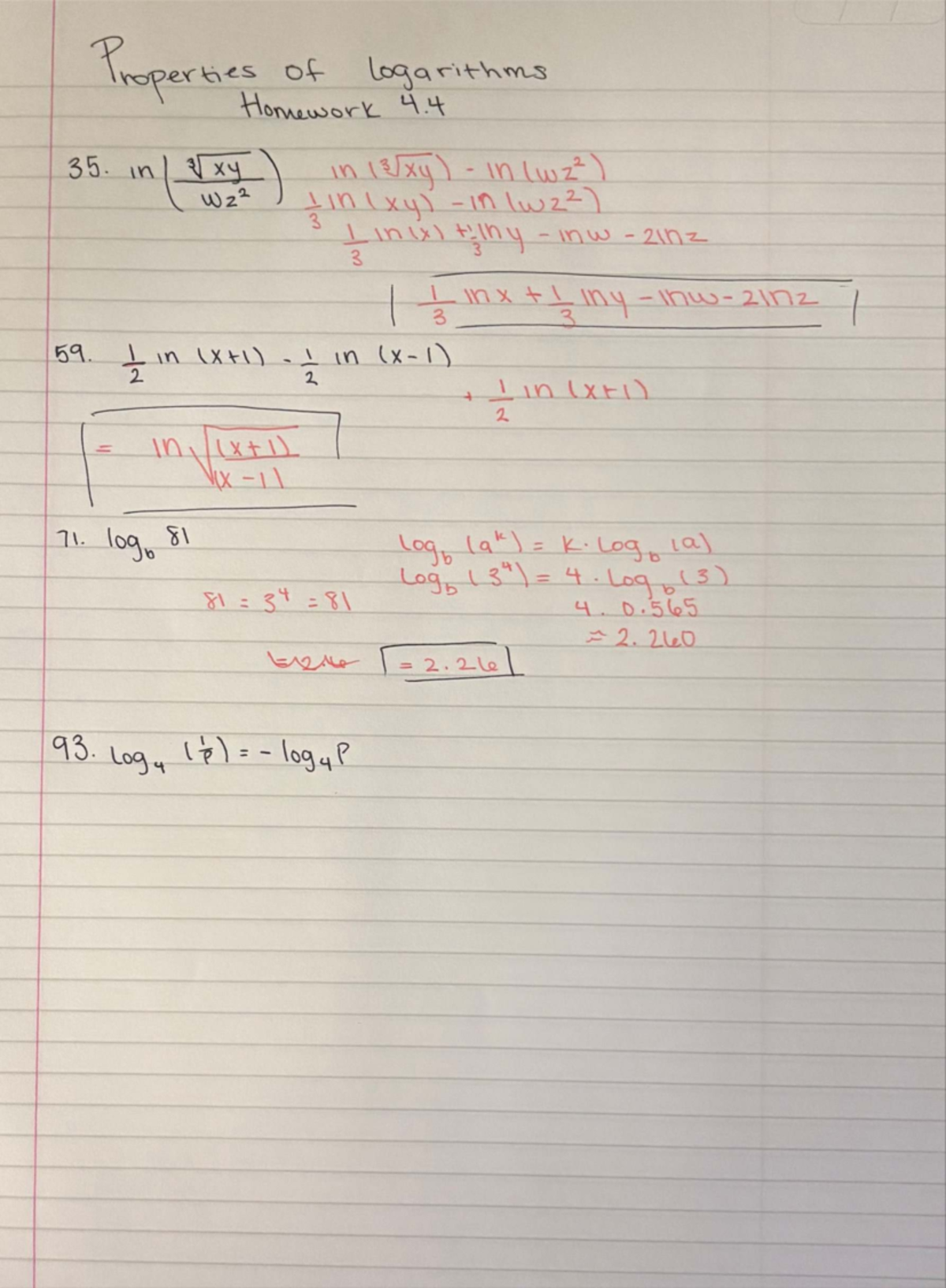 Properties of Logarithms & Trigonometric Functions Homework 4.4 - Studocu