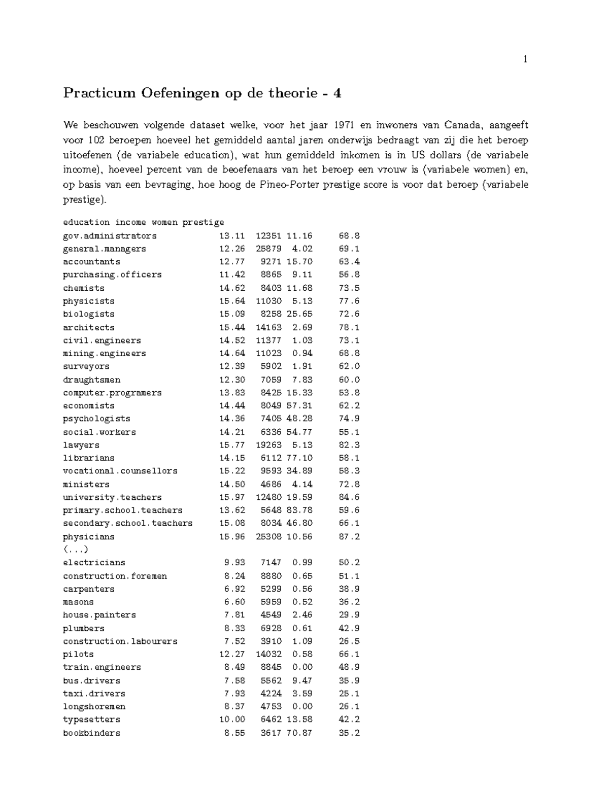 1 Practicum Oefeningen: Analyse van Onderwijs en Inkomen in Canada ...