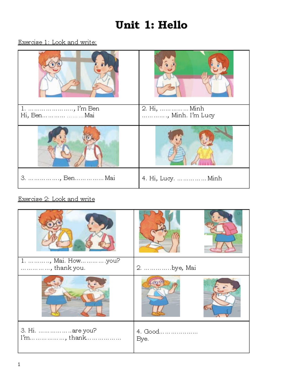 Unit 1: Hello - Grade 3 Exercises and Activities - Studocu