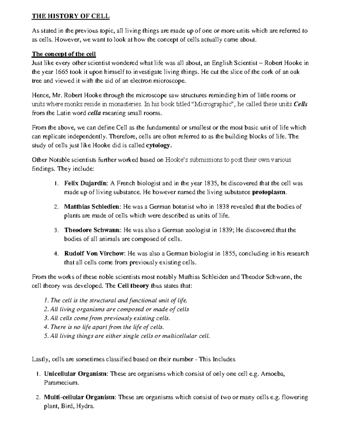 History of Cell: Key Discoveries & Structure Analysis - BIO 101 - Studocu