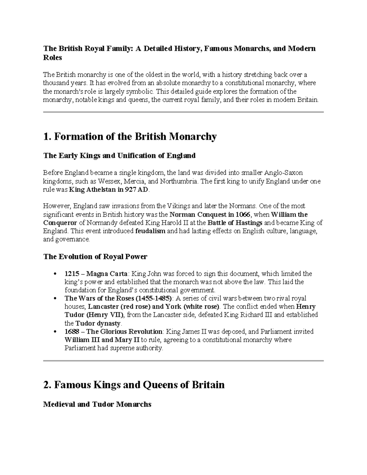 The British Royal Family: History, Monarchs, and Modern Roles - Studocu