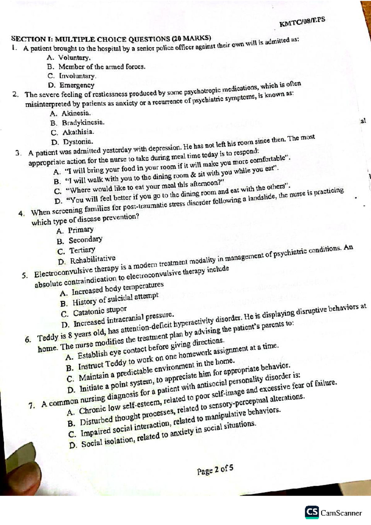 Psychiatry CS 2025: Multiple Choice & Short Answer Questions for Review ...