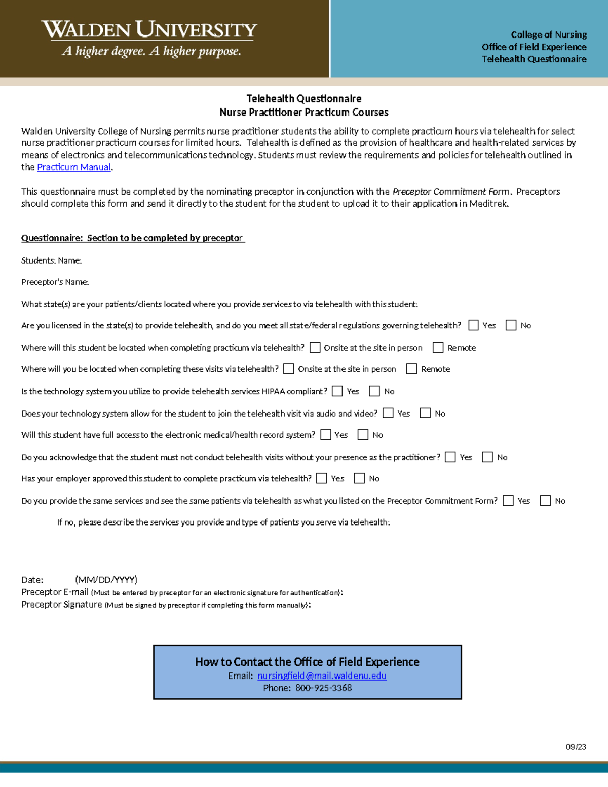 Telehealth Questionnaire for Nurse Practitioner Practicum Courses - Studocu