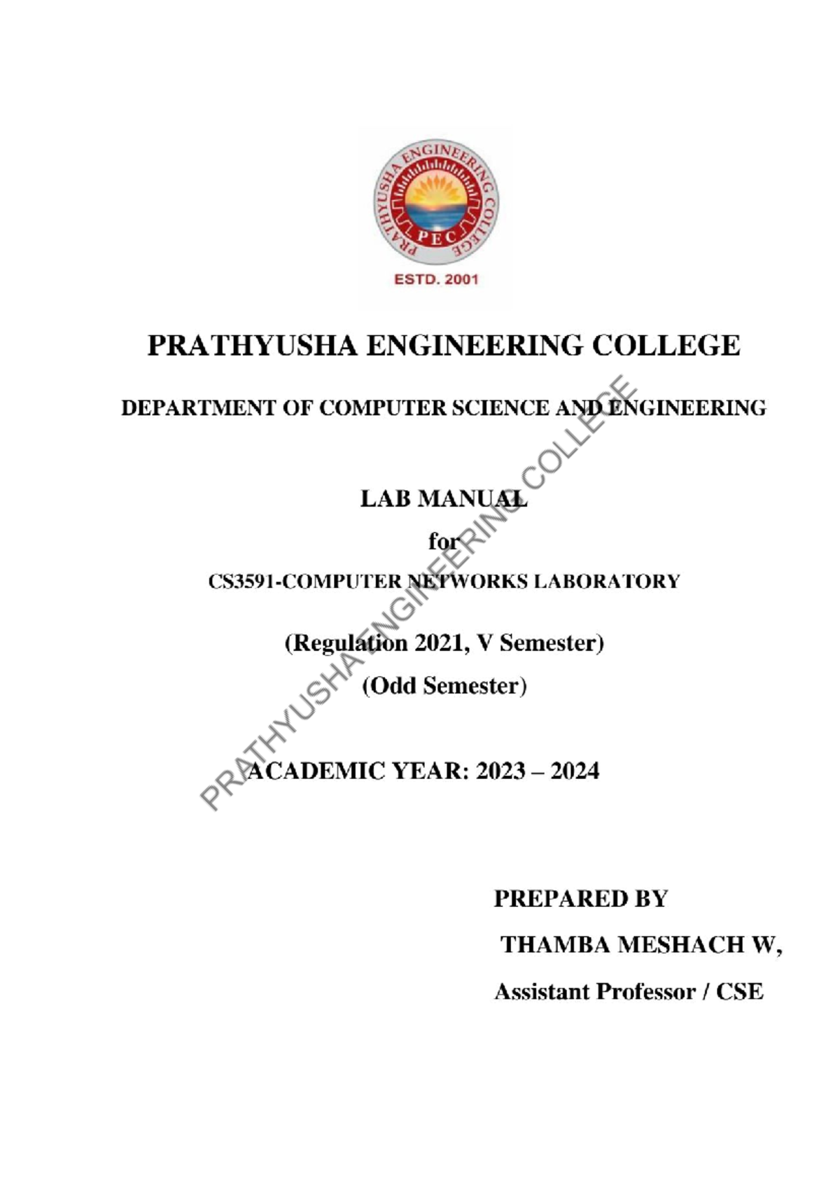 CS3591 NETWORKS LAB MANUAL - ODD SEMESTER (2023-2024) - Studocu