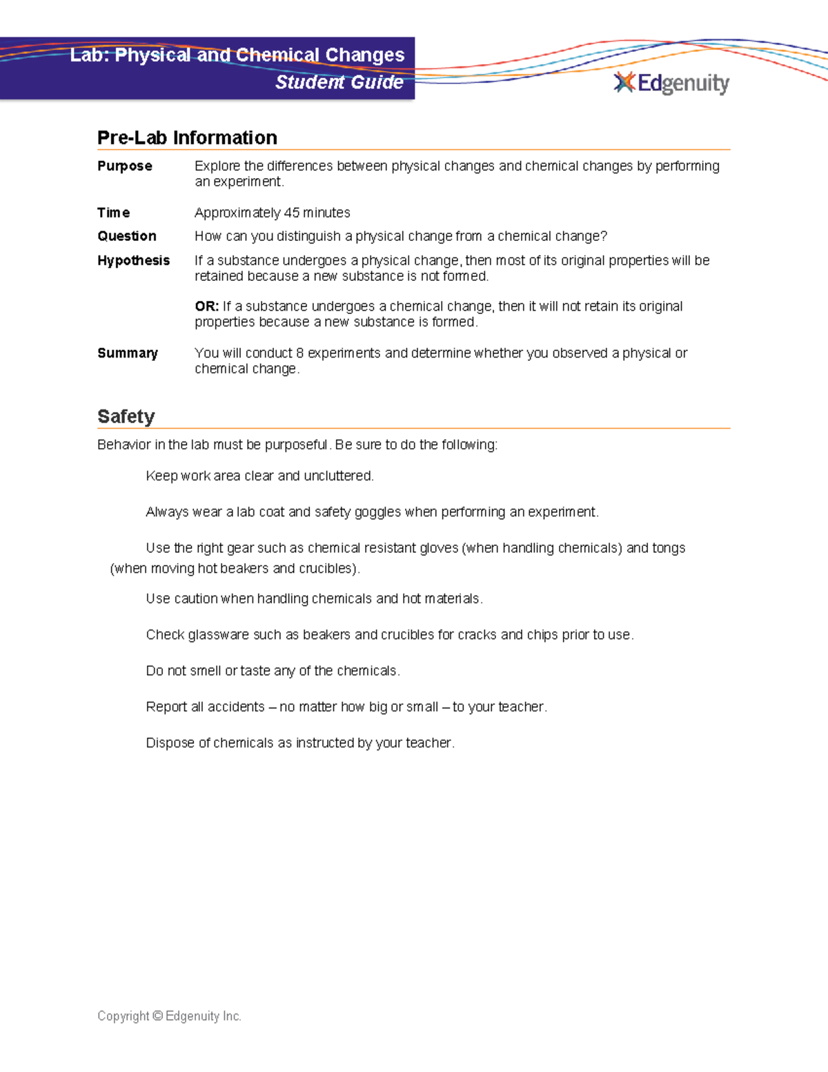 Lab: Physical and Chemical Changes (Student Guide) - Studocu