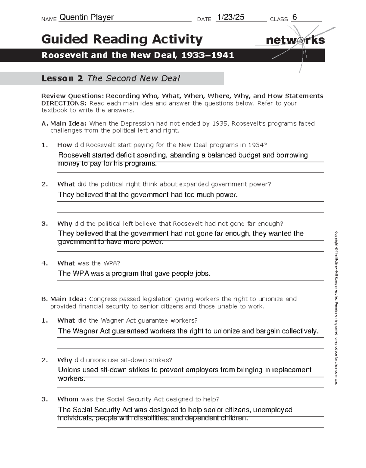 Guided Reading Activity: Roosevelt & the New Deal (Lesson 2) - Studocu
