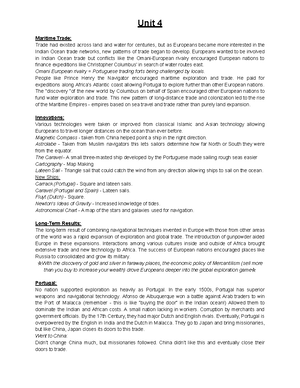 AP World History Unit 4.4 Study Guide - Unit 4: Transoceanic ...