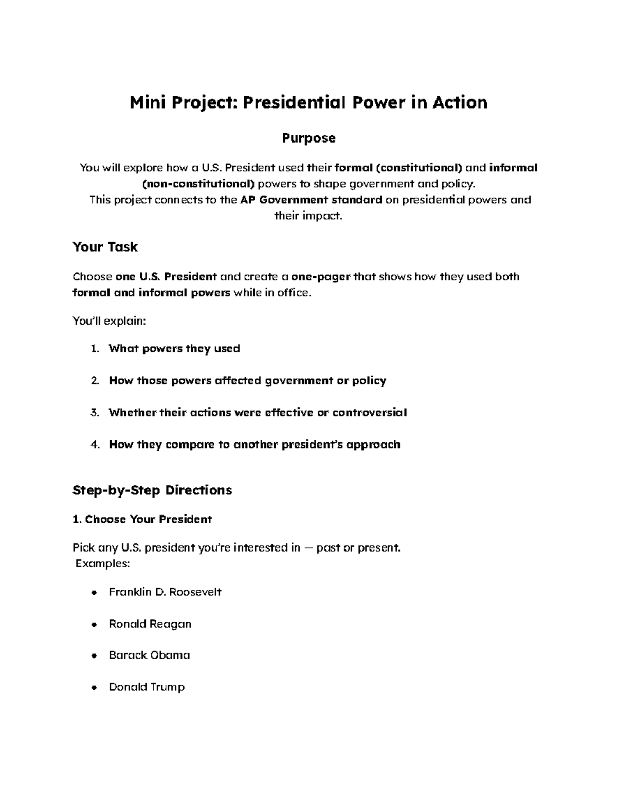 Mini Project: Analyzing Presidential Power (AP GOV) - Studocu