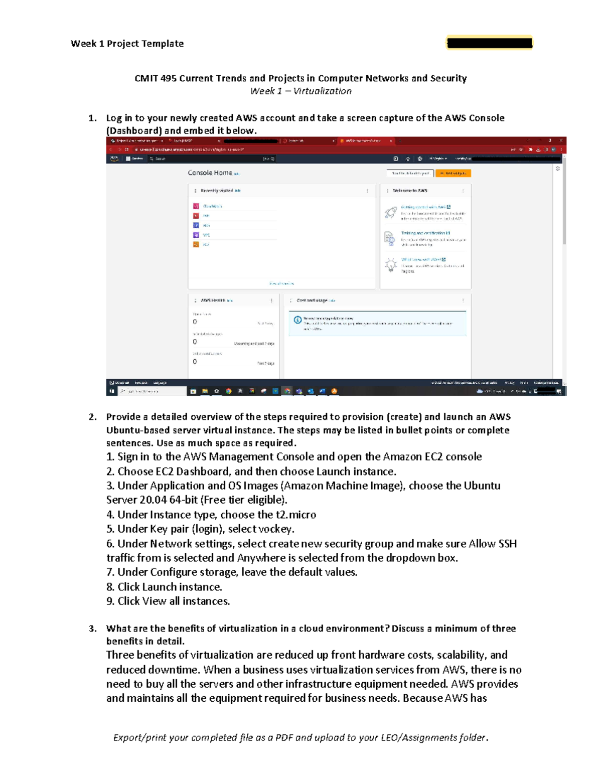CMIT 495 Week 1 Virtualization Assignment Overview and Steps - Studocu