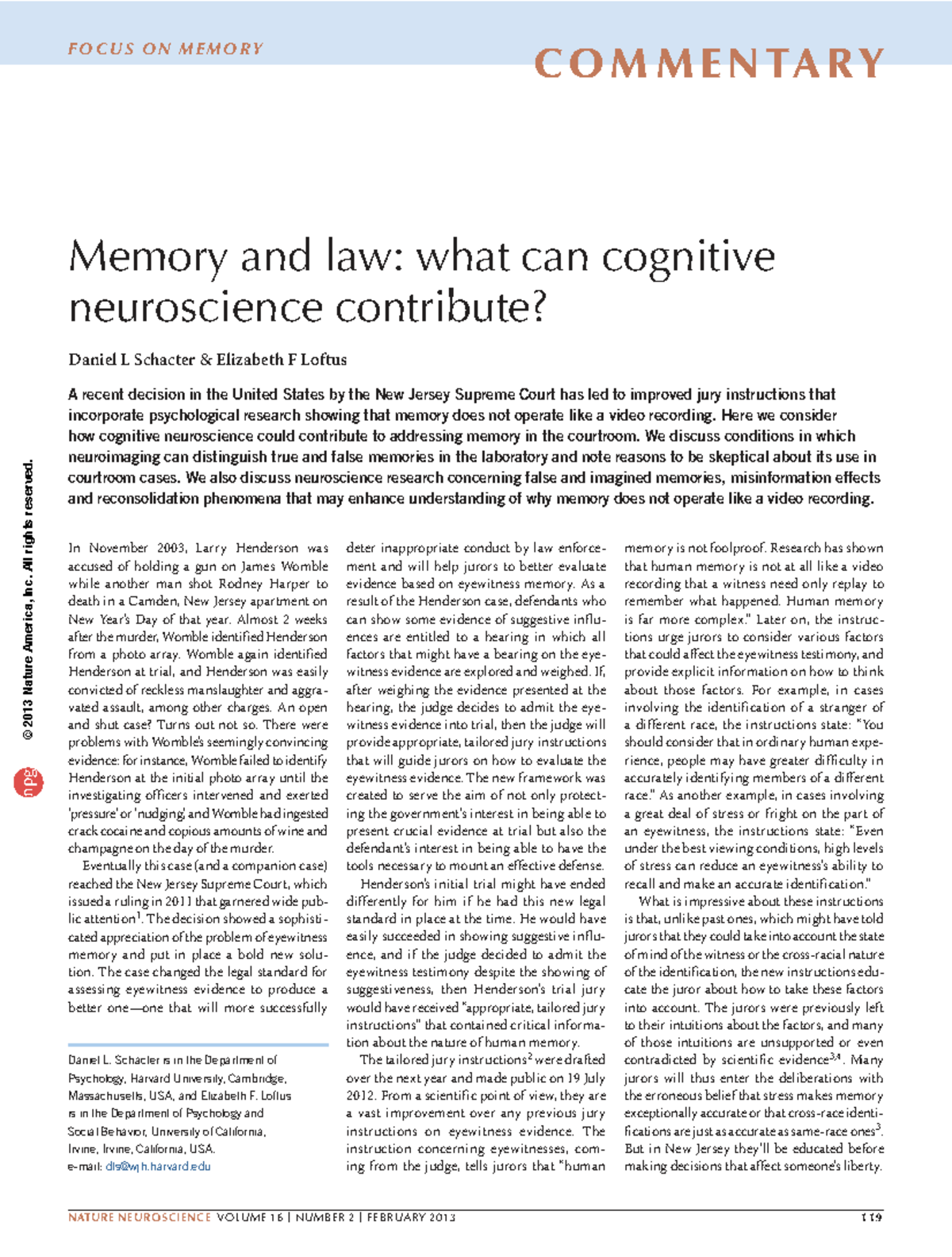 Cognitive Neuroscience and Memory in Law: Insights and Implications ...
