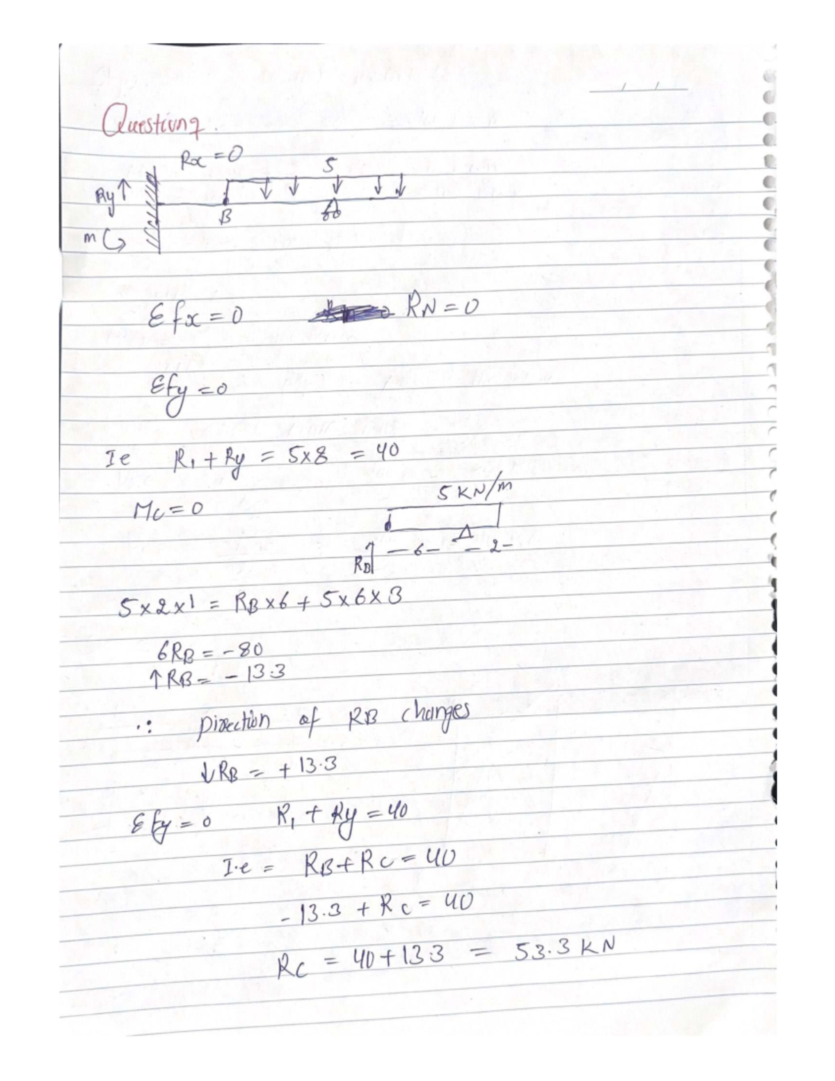 Structural Analysis Questions: Rx 0 5 Ry B to mG Efx 0 RN 0 Efy ...