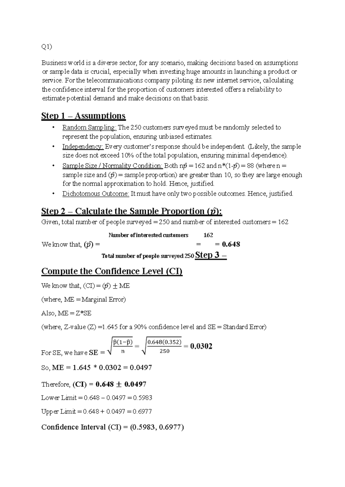 Quantitative Methods Assignment (NMIMS): Confidence Intervals & Risk Analysis - Studocu