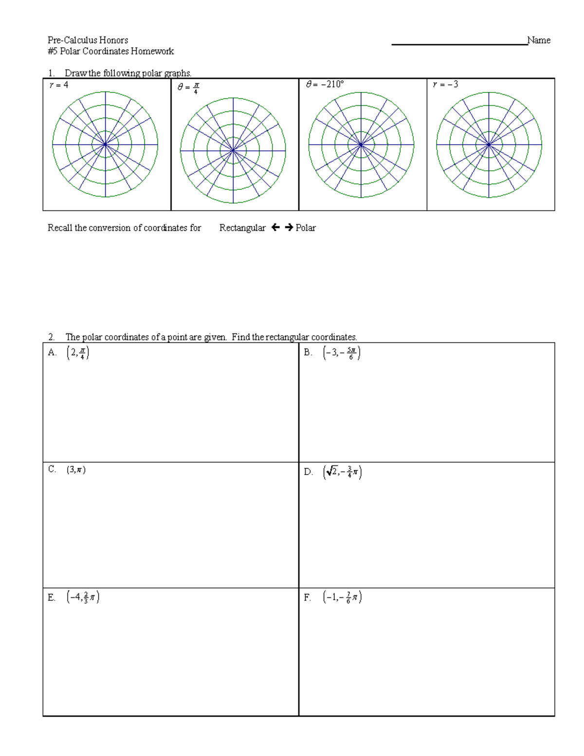 #5 Pre-Calc Honors: Polar Coordinates Homework Exercise - Studocu