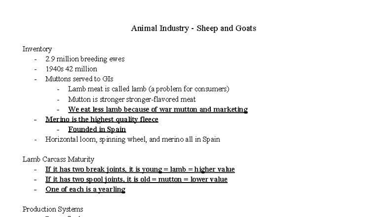 Animal Industry Overview: Sheep & Goat Production Practices - Studocu