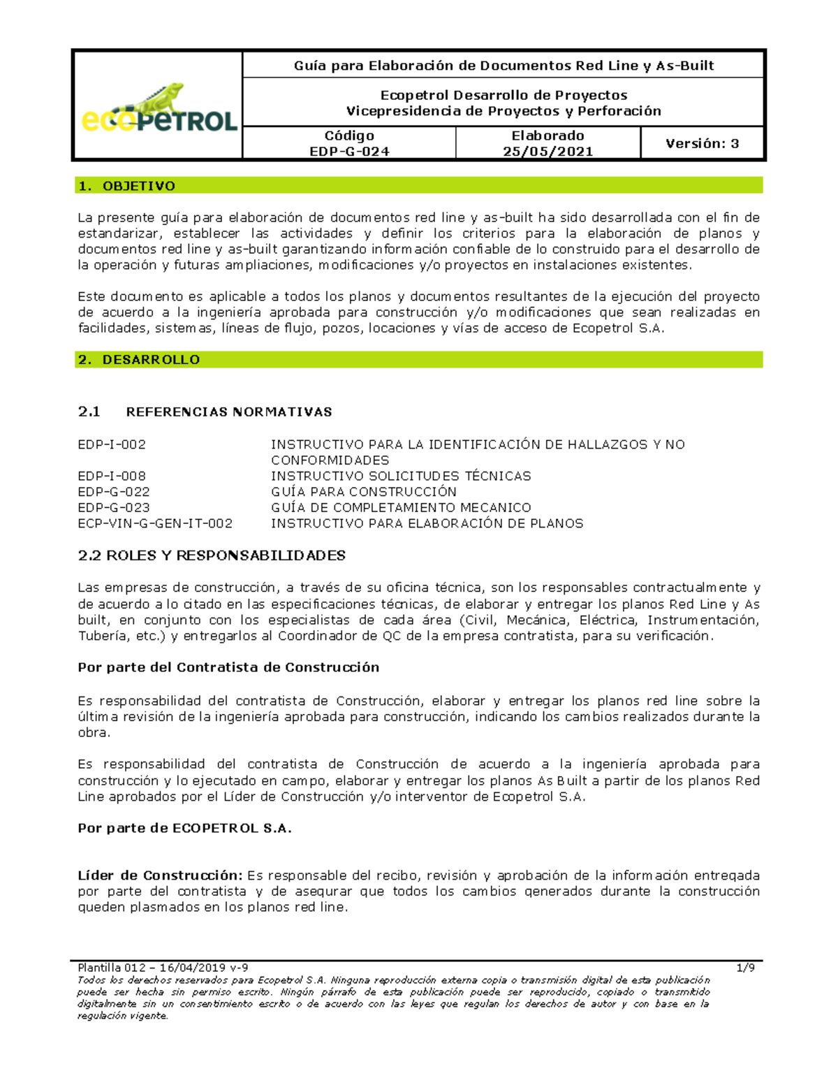 Guía EDP-G-024: Planos Red Line y Documentos As-Built - Versión 3 - Studocu