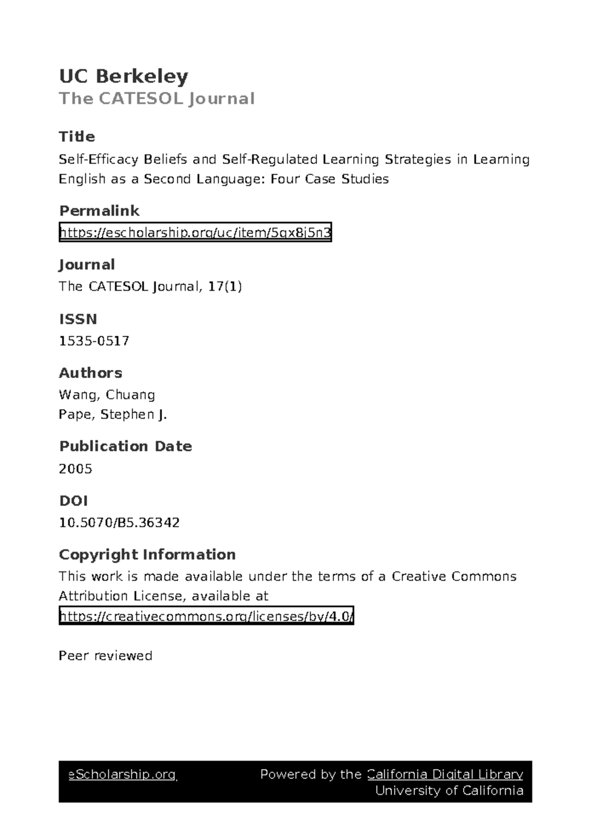 UC Berkeley ESL Case Studies: Beliefs & Learning Strategies Analysis ...