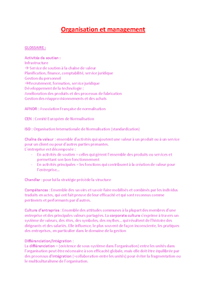 ORGA S1 Fiche 1 - ORGANISATION ET MANAGEMENT Chapitre 1 : Les notions d ...
