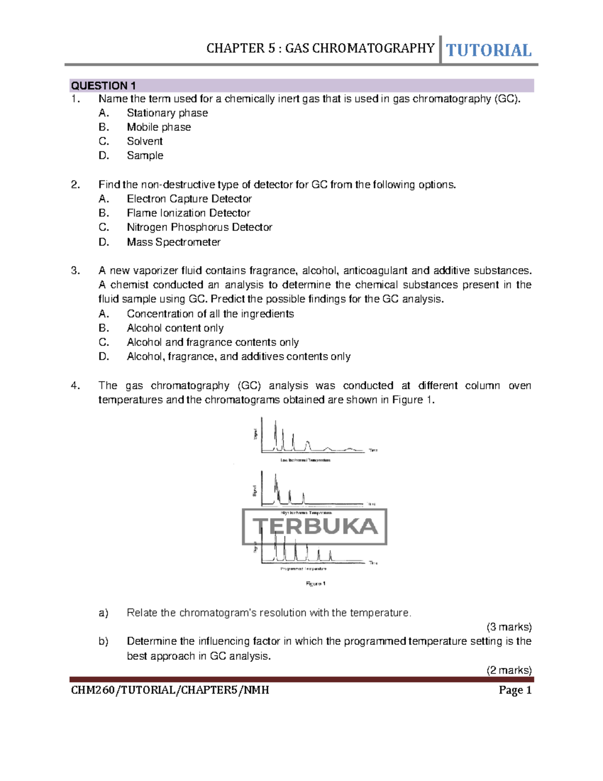 GC Analysis Practice Questions - CHM260 Tutorial 5 - Studocu