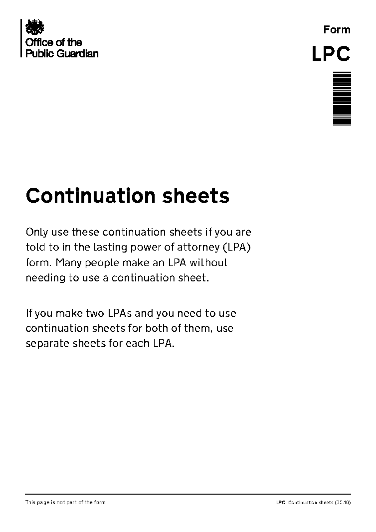 LPC-Continuation-sheets - This page is not part of the form Continuation sheets Only use these ...