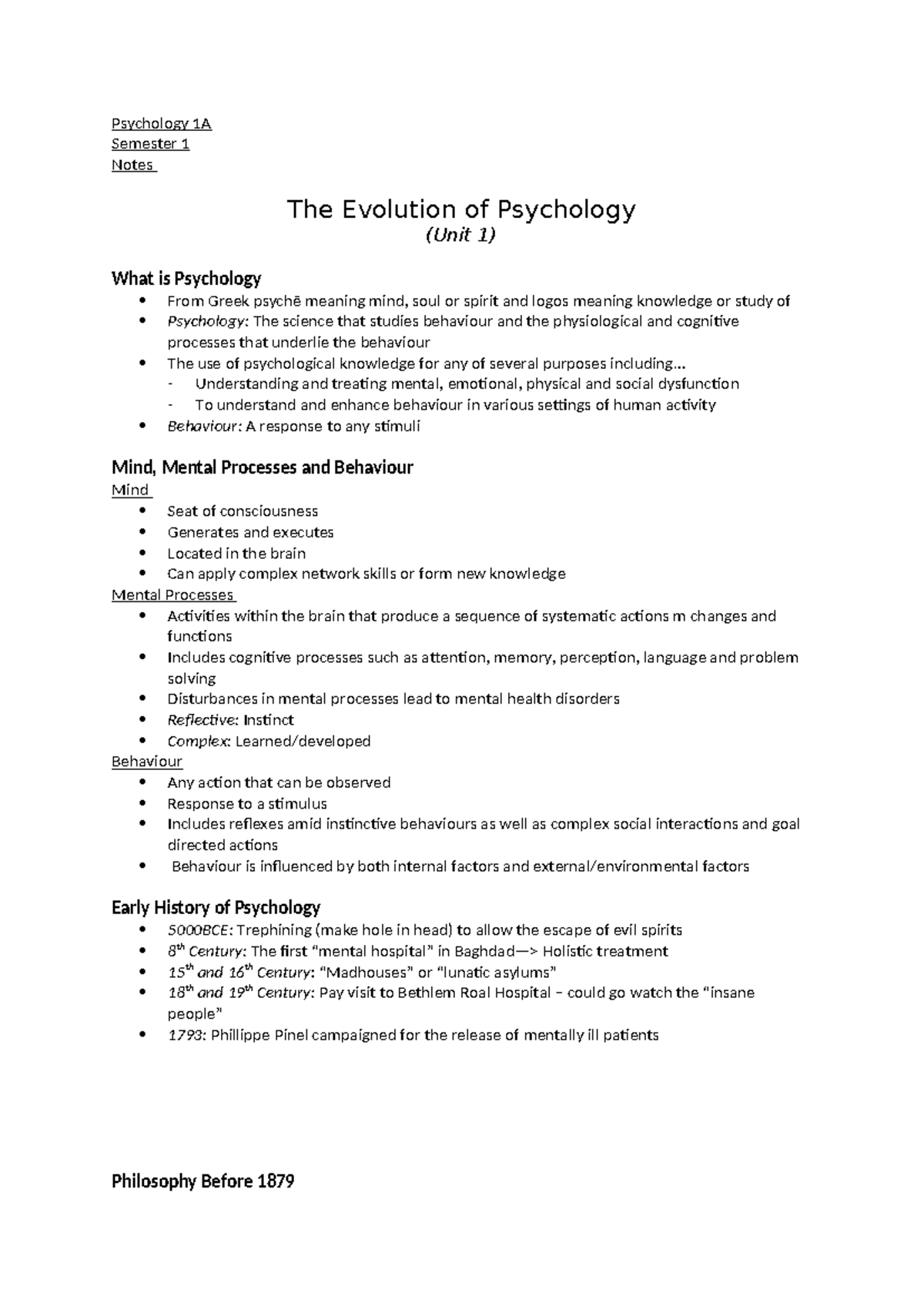 Psychology 1A Lecture Notes: Exploring Behavioral and Cognitive ...