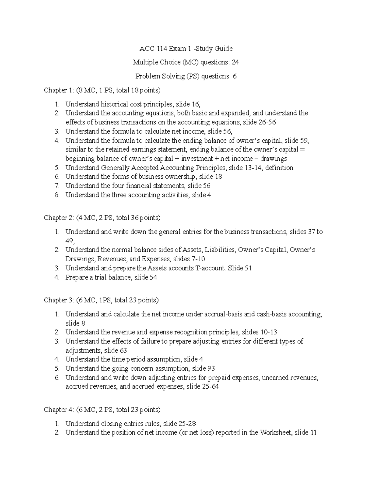 ACC 114 Exam 1 Study Guide: Key Concepts & Problem Solving - Studocu