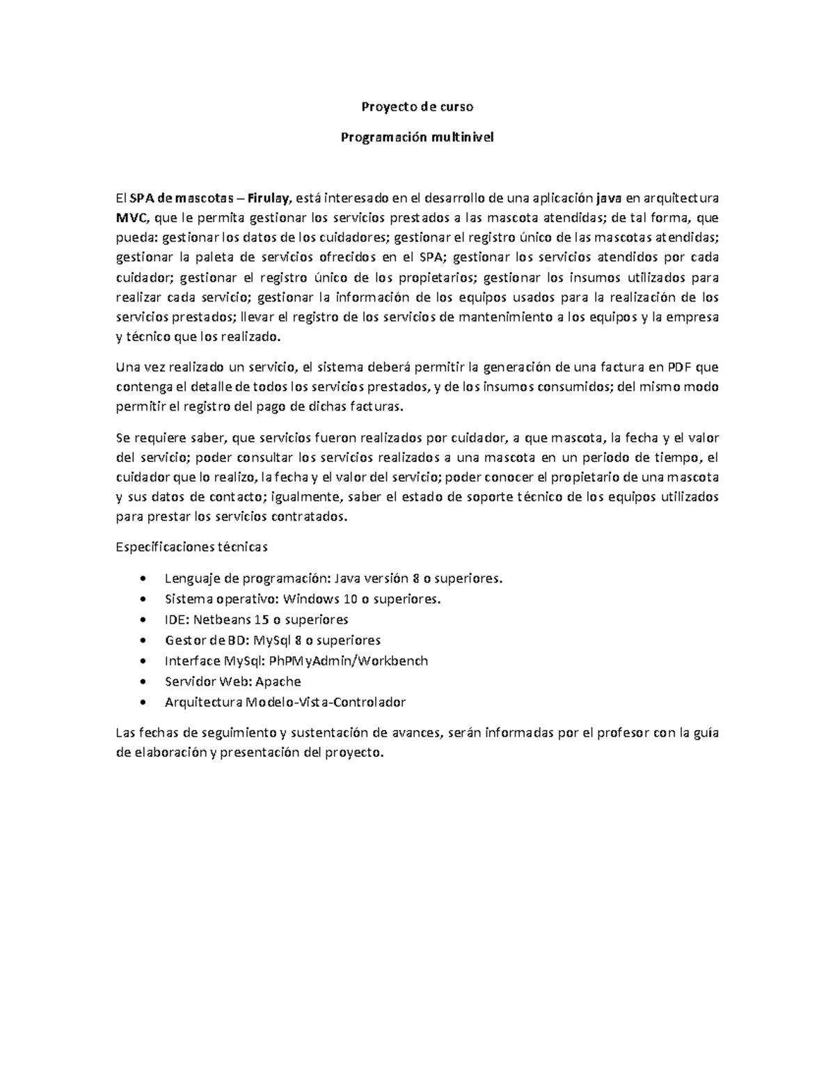 G3 Proyecto Final: Aplicación Java para SPA de Mascotas - Studocu