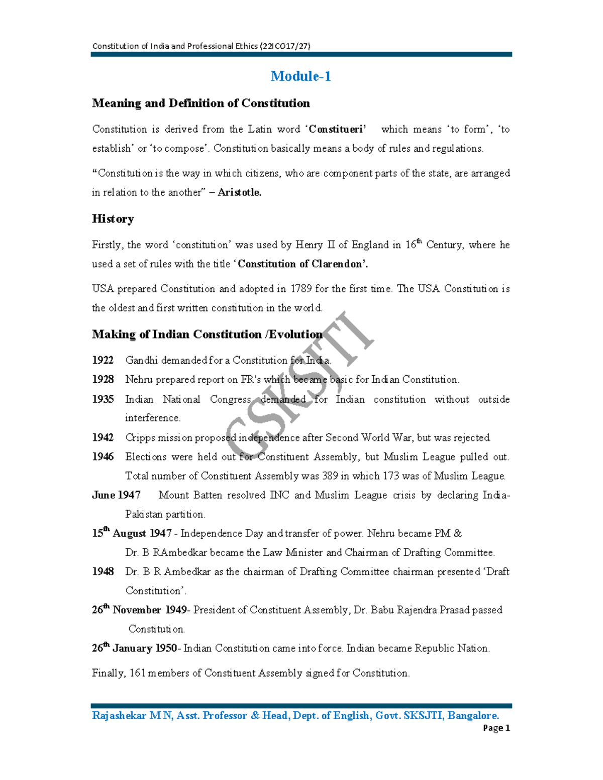 Indian Constitution Notes: Meaning, History, and Key Features - Studocu