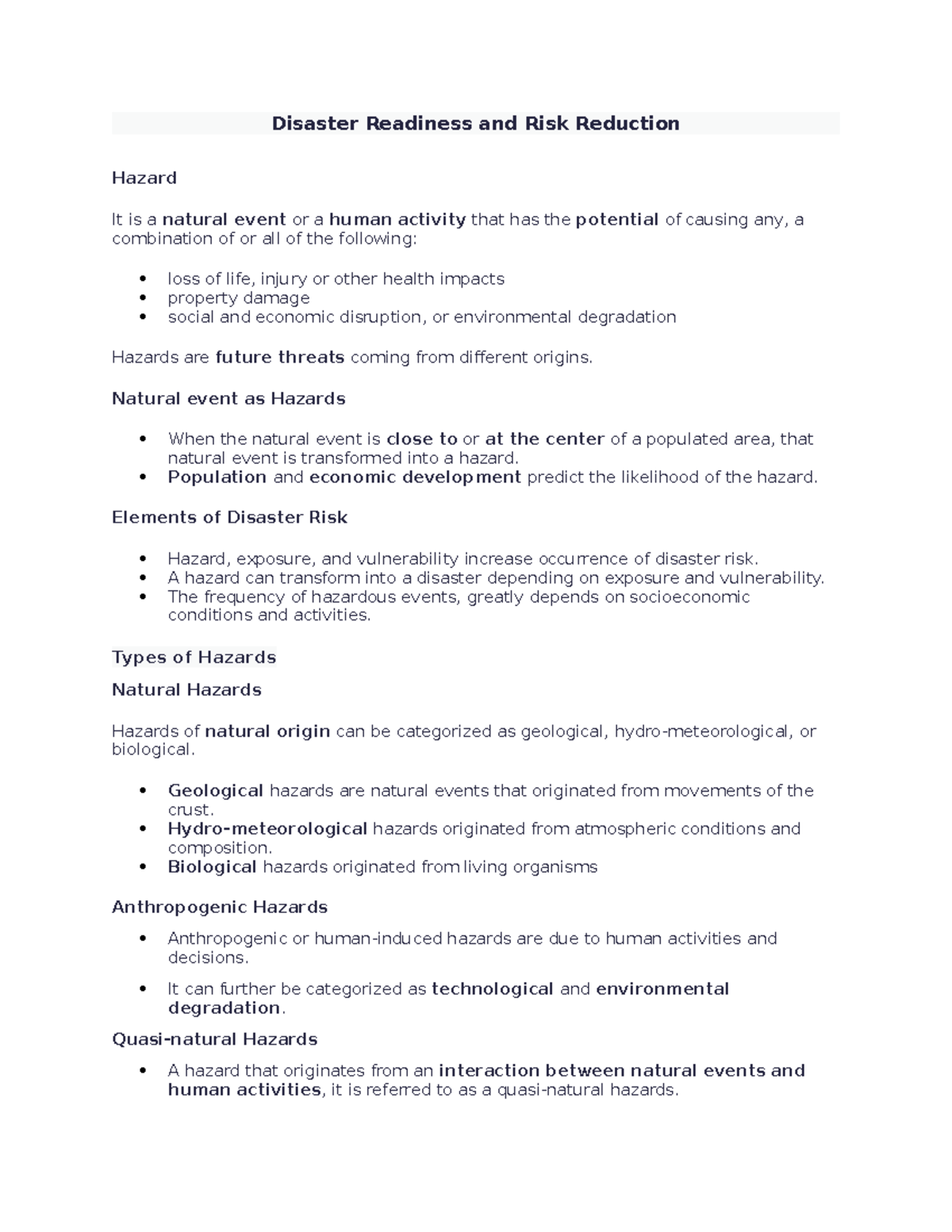 Hazards - Disaster Readiness and Risk Reduction Hazard It is a natural ...