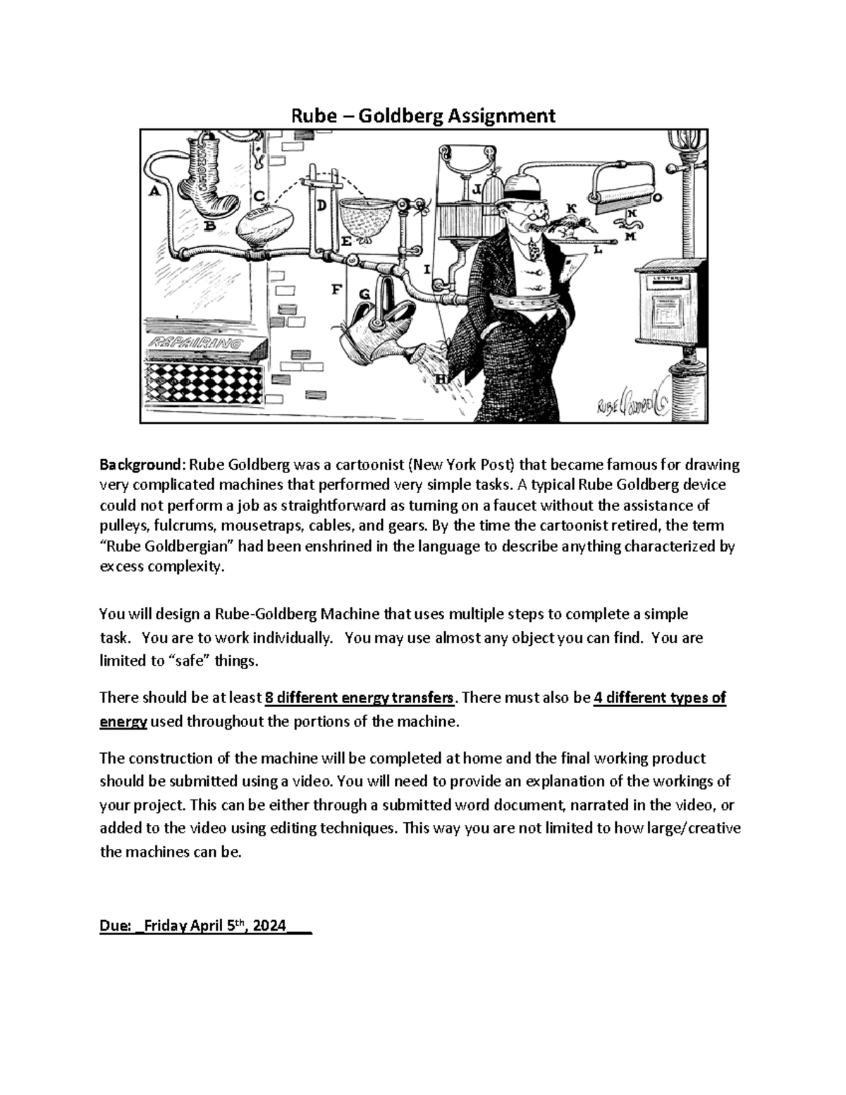 Rube Goldberg Machine Bonus Assignment (Due April 5, 2024) - Studocu