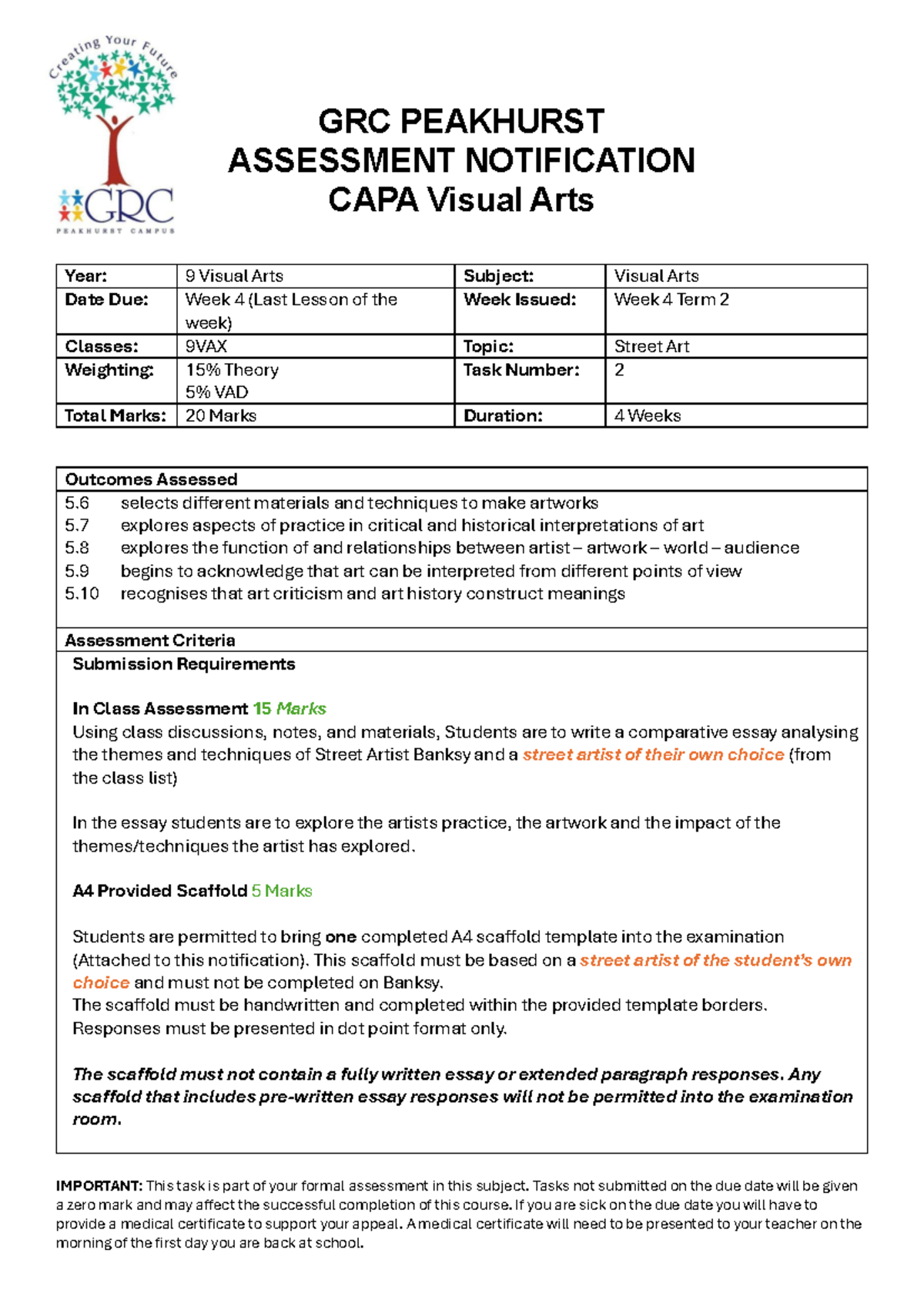 Year 9 Visual Arts Assessment 2: Street Art Essay Guidelines - Studocu