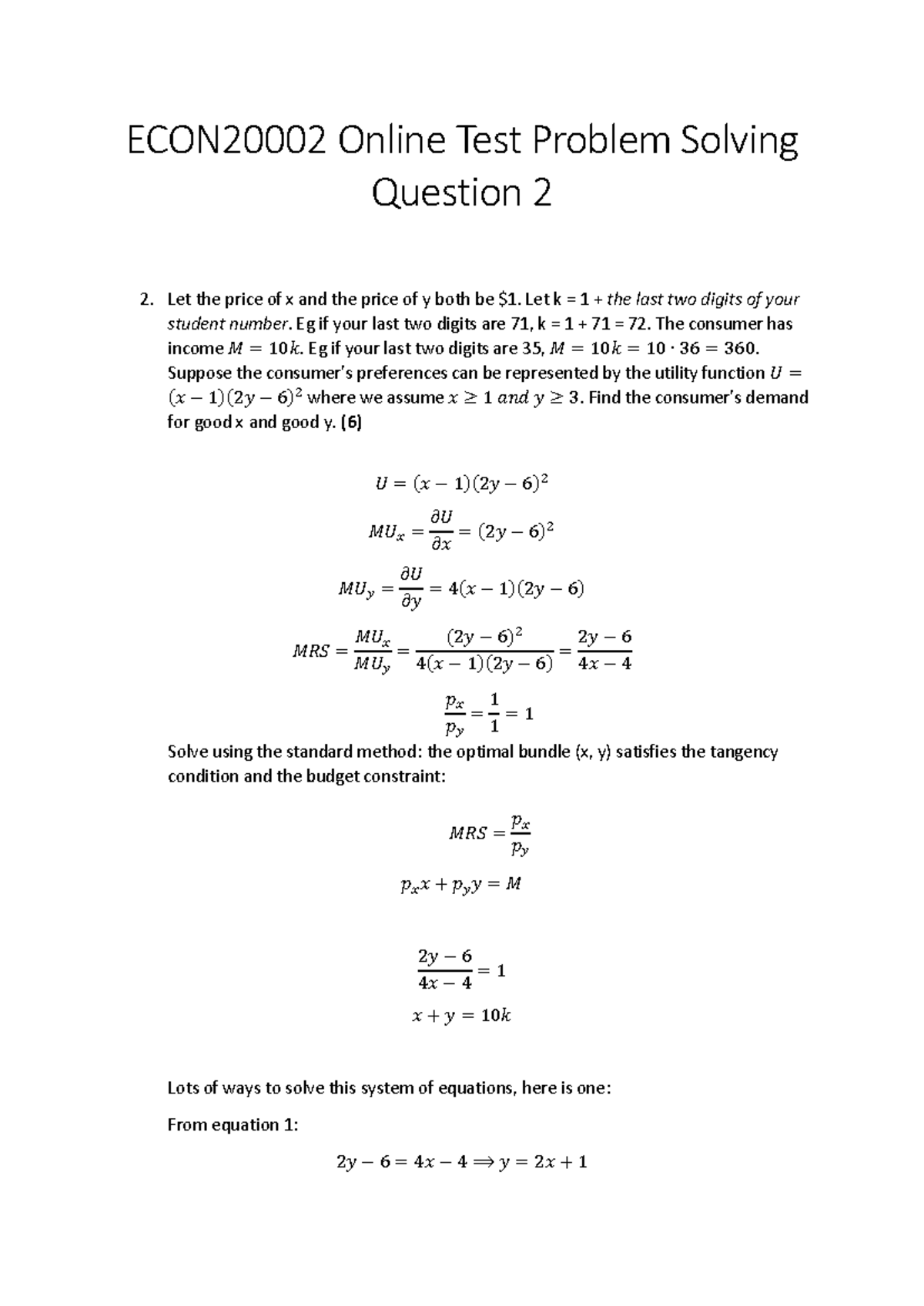 ECON20002 Online Test 2020: Demand for Goods x and y Analysis - Studocu