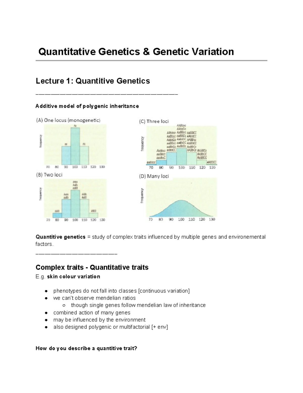 BS1050 - WEEK 4 - Lecture notes - Quantitative Genetics & Genetic ...