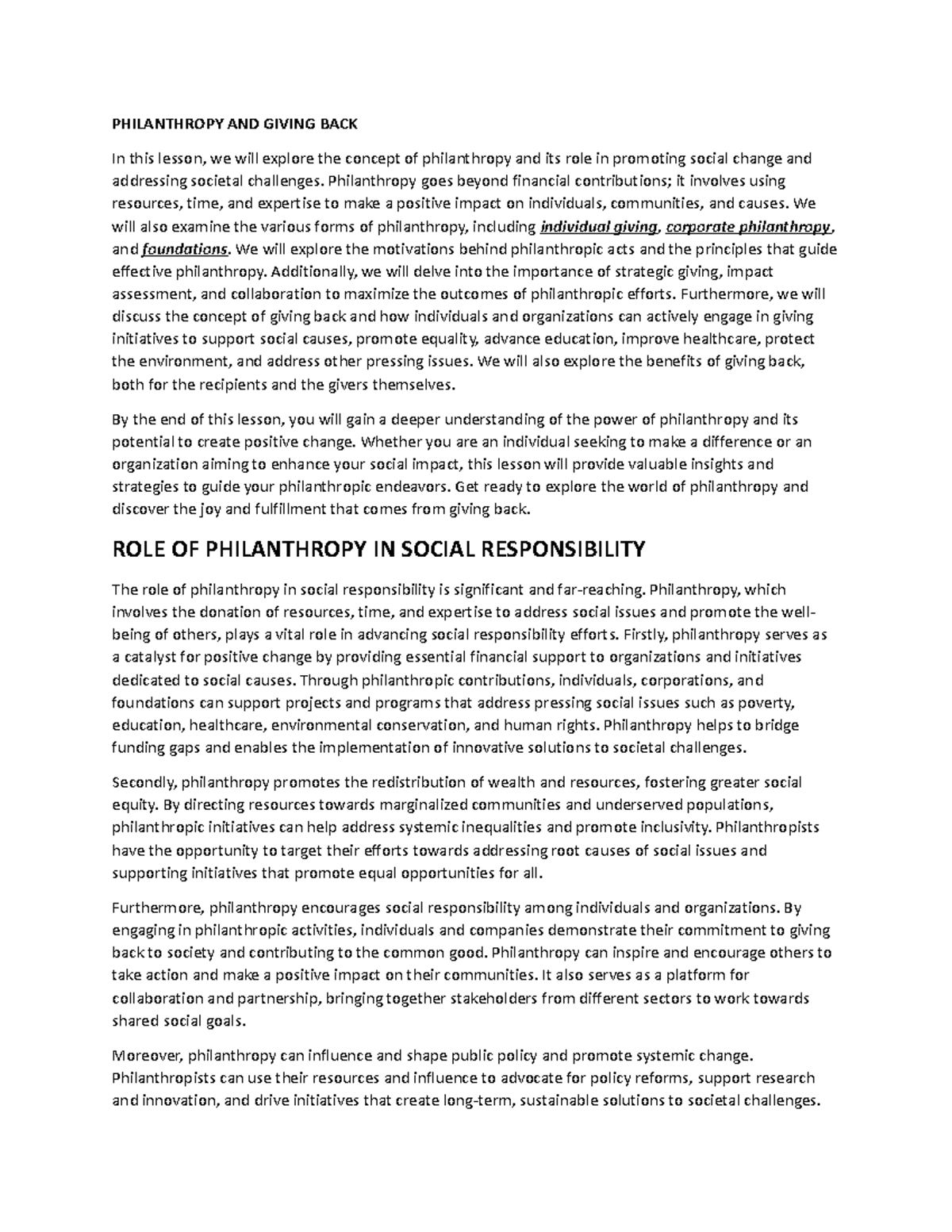 Philanthropy - Philanthropy goes beyond financial contributions; it ...