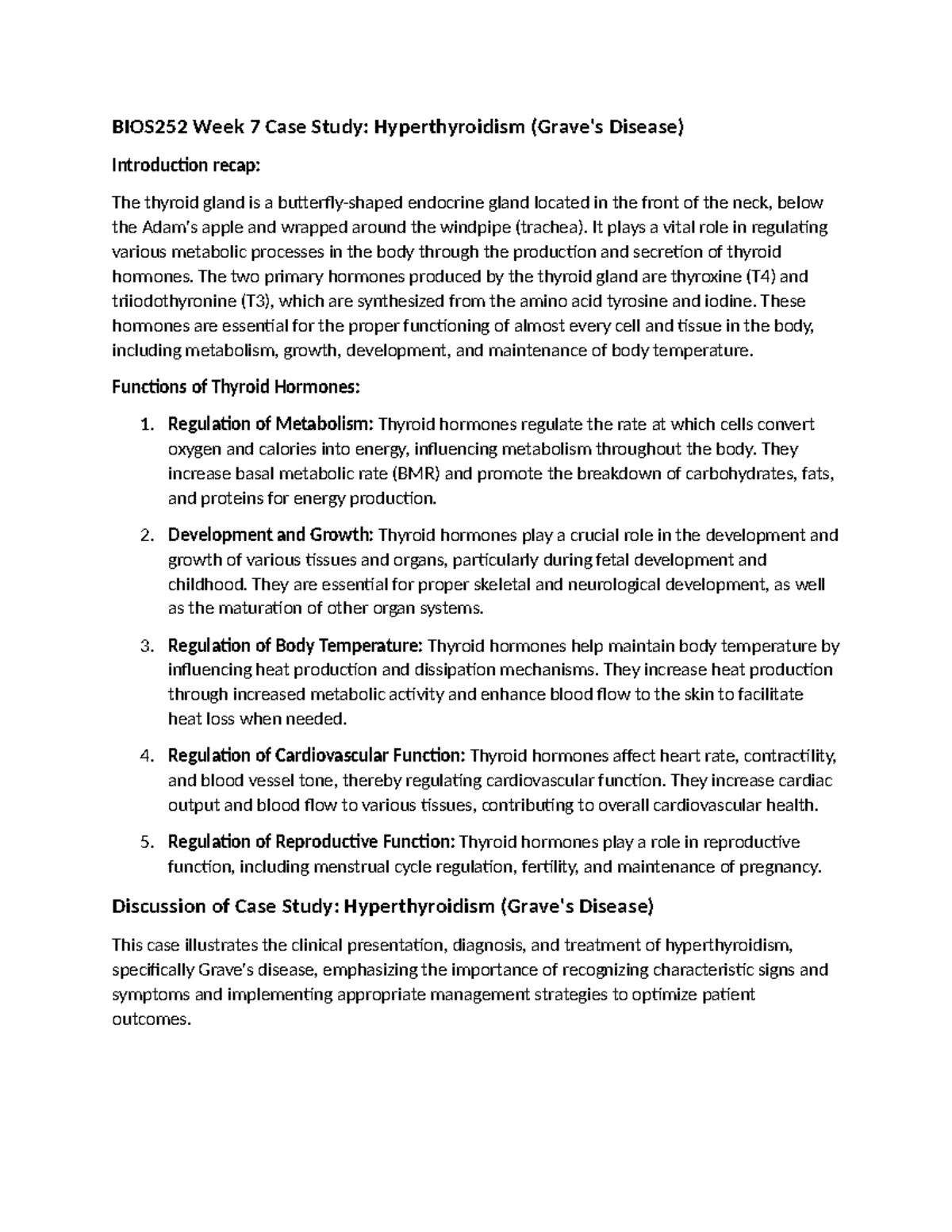 BIOS252 WK7 Case Study - Hyperthyroidism and Grave’s Disease Overview ...