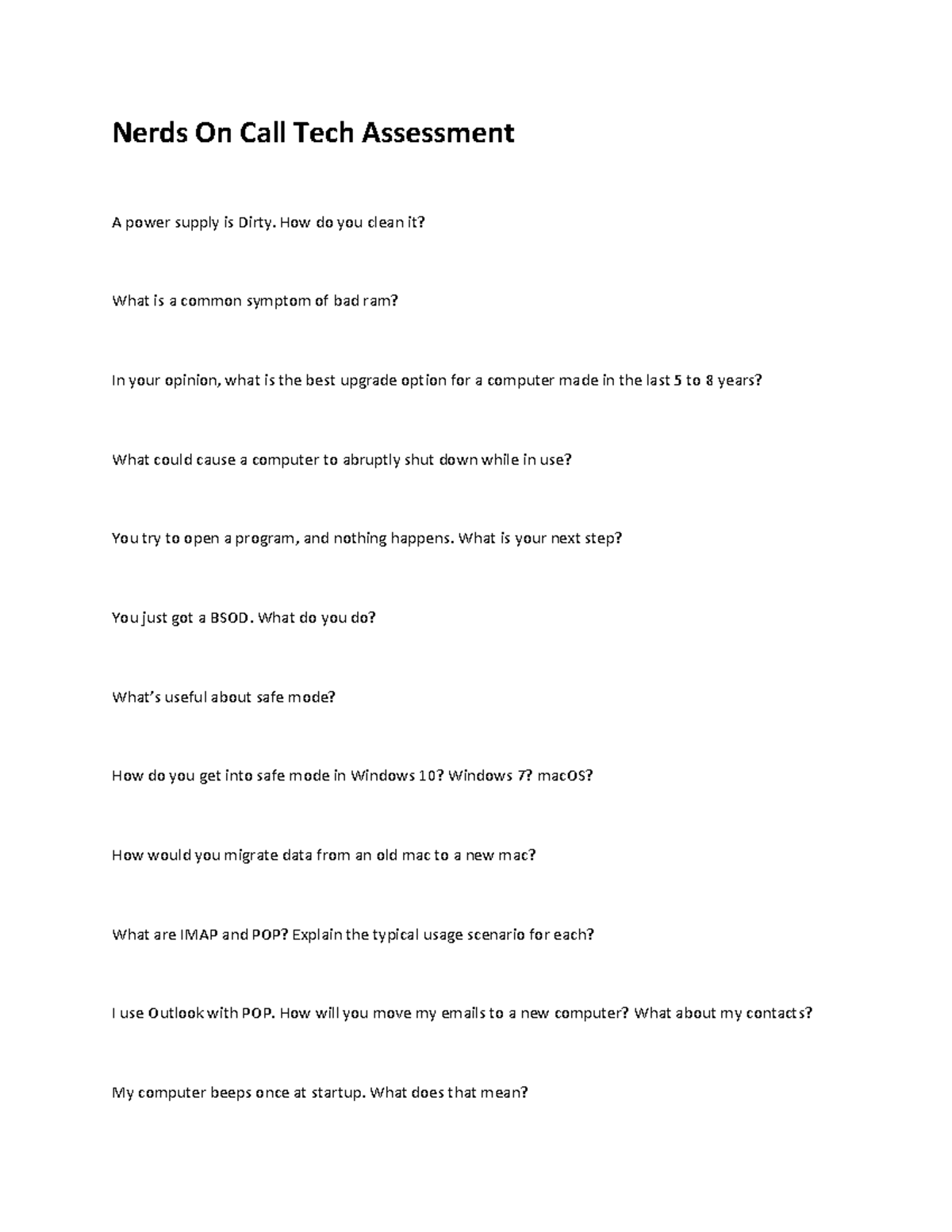 Basic tech assessment - nerds on call questions and answers - Studocu