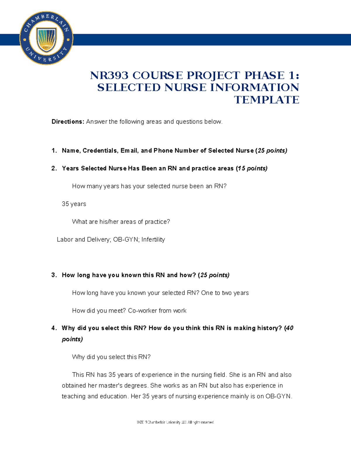 Week 1 NR393 Course Project Phase 1: Selected Nurse Profile Analysis ...