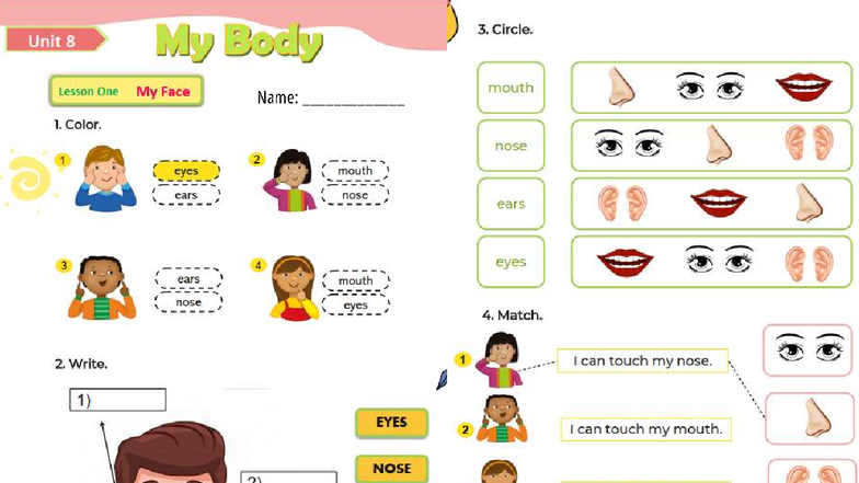 Everybody Up (Starter) Unit 8: My Body Lesson 1 - My Face Activities ...