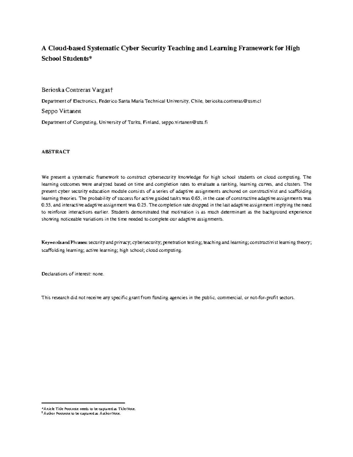 A Systematic Cybersecurity Teaching Framework for High School Students ...