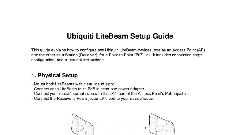 Ubiquiti LiteBeam Setup Guide: Configuring PtP Links - Studocu