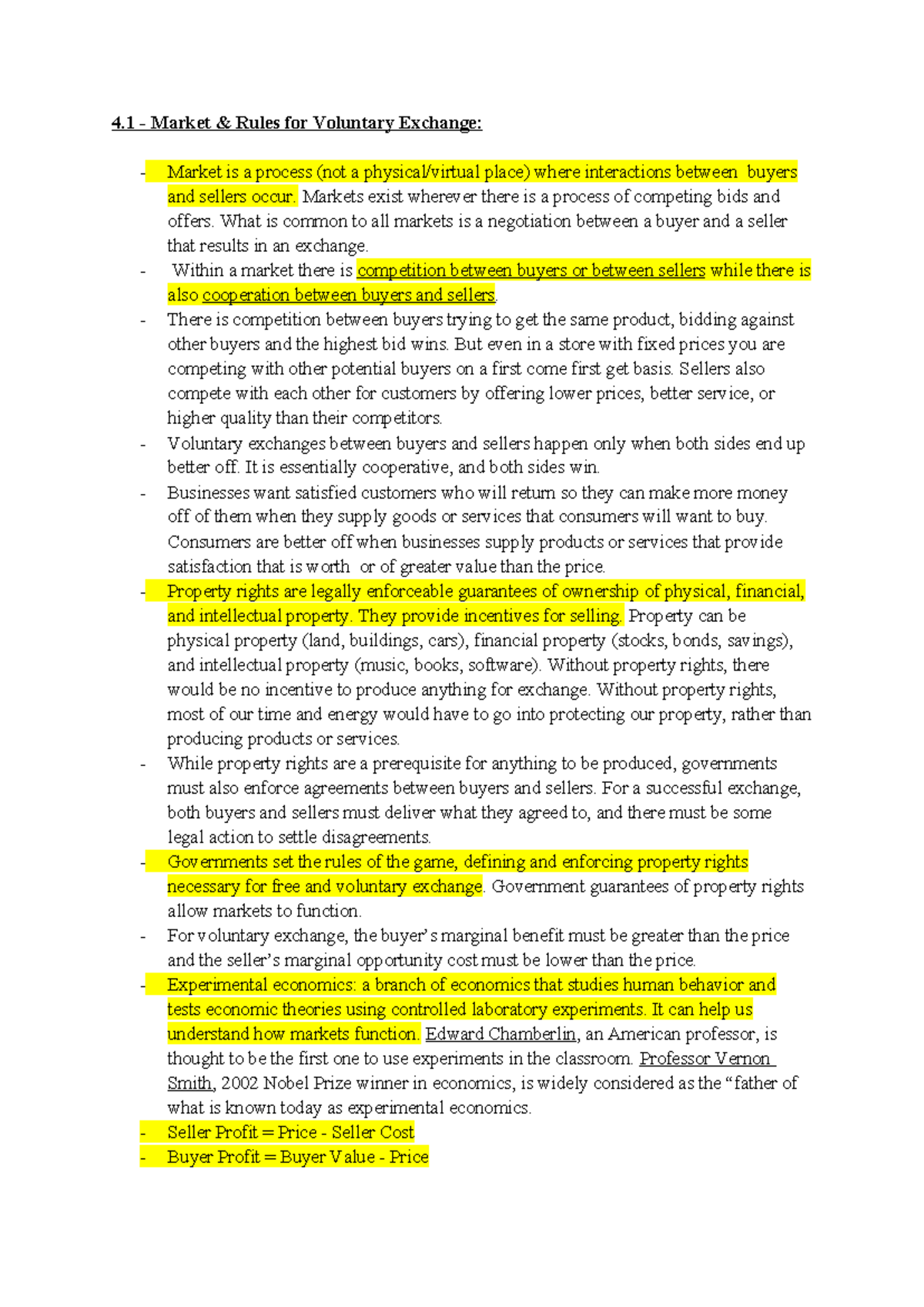 ECON 1000 Chapter 4 Notes - 4 - Market & Rules for Voluntary Exchange ...