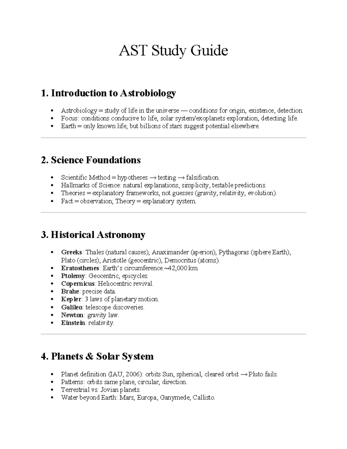 AST 101 Study Guide: Key Concepts in Astrobiology and History - Studocu