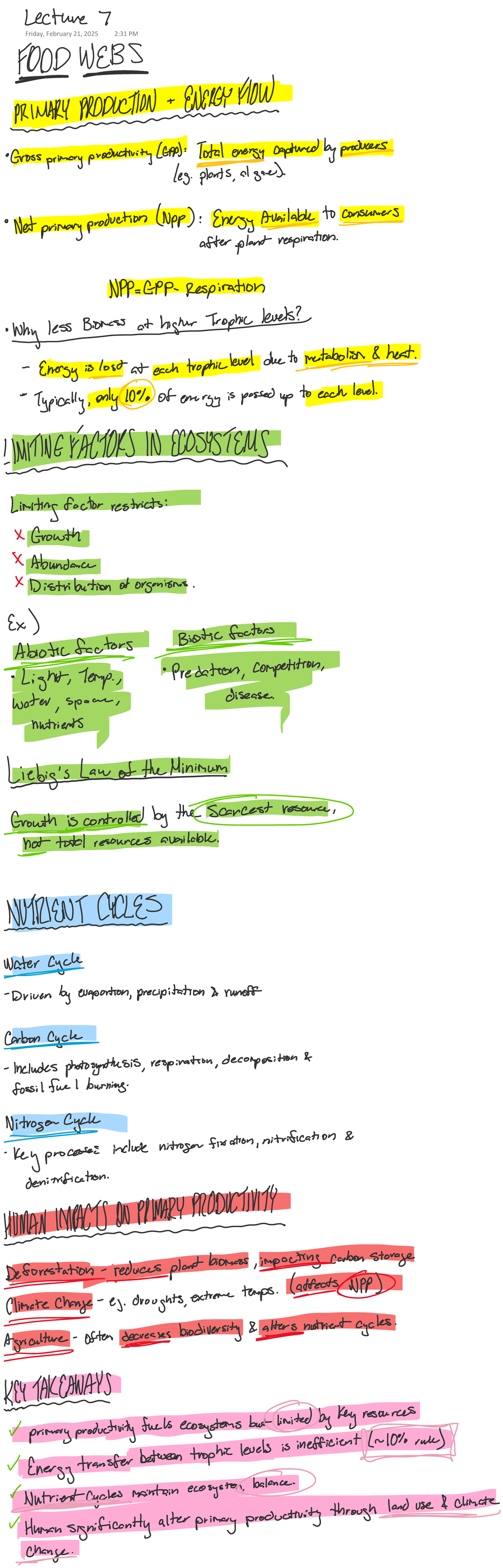 Lecture 7: Ecology Notes on Food Webs & Nutrient Cycles - Studocu